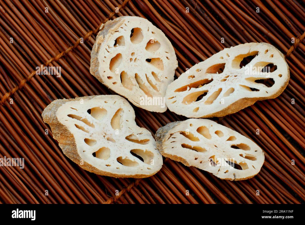 Indian Lotus (Nelumbo nucifera) sliced root, dried, Indian lotus flower ...
