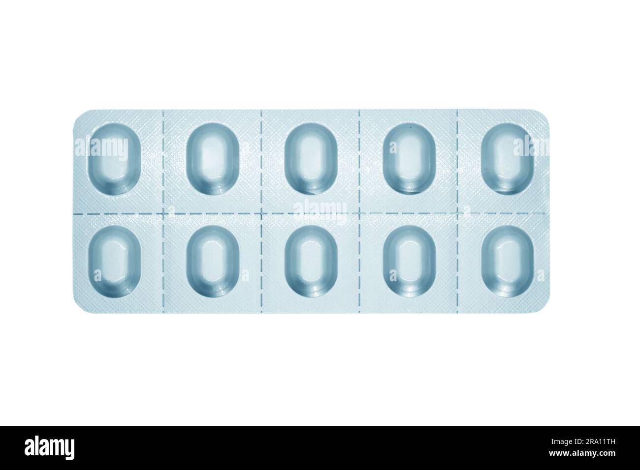 Macro shot pile of tablets pill in silver blister packaging isolated on ...