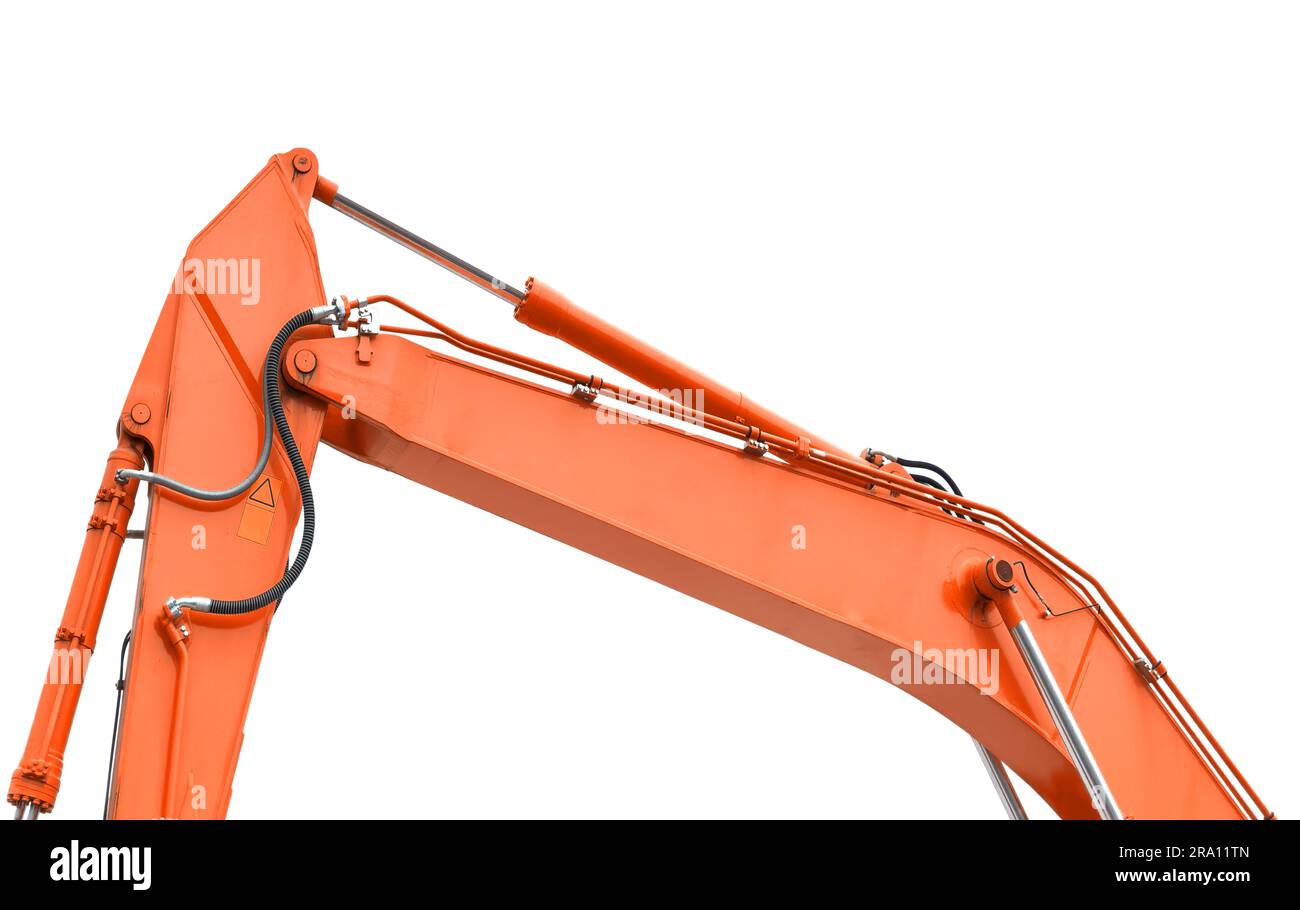 Crawler excavator with lift up bucket isolated on white background ...