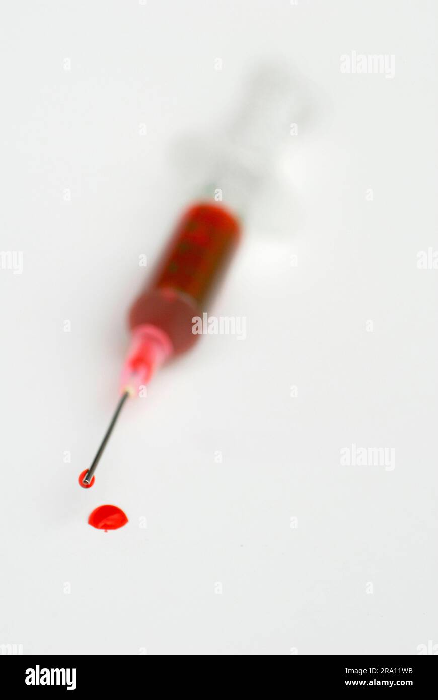 Injection syringe with cannula and red liquid, syringe, disposable ... Injection syringe with cannula and red liquid, syringe, disposable ...