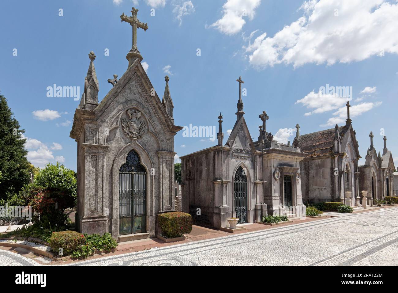 Row of mausoleums in the historic cemetery Cemiterio de Agramonte ...