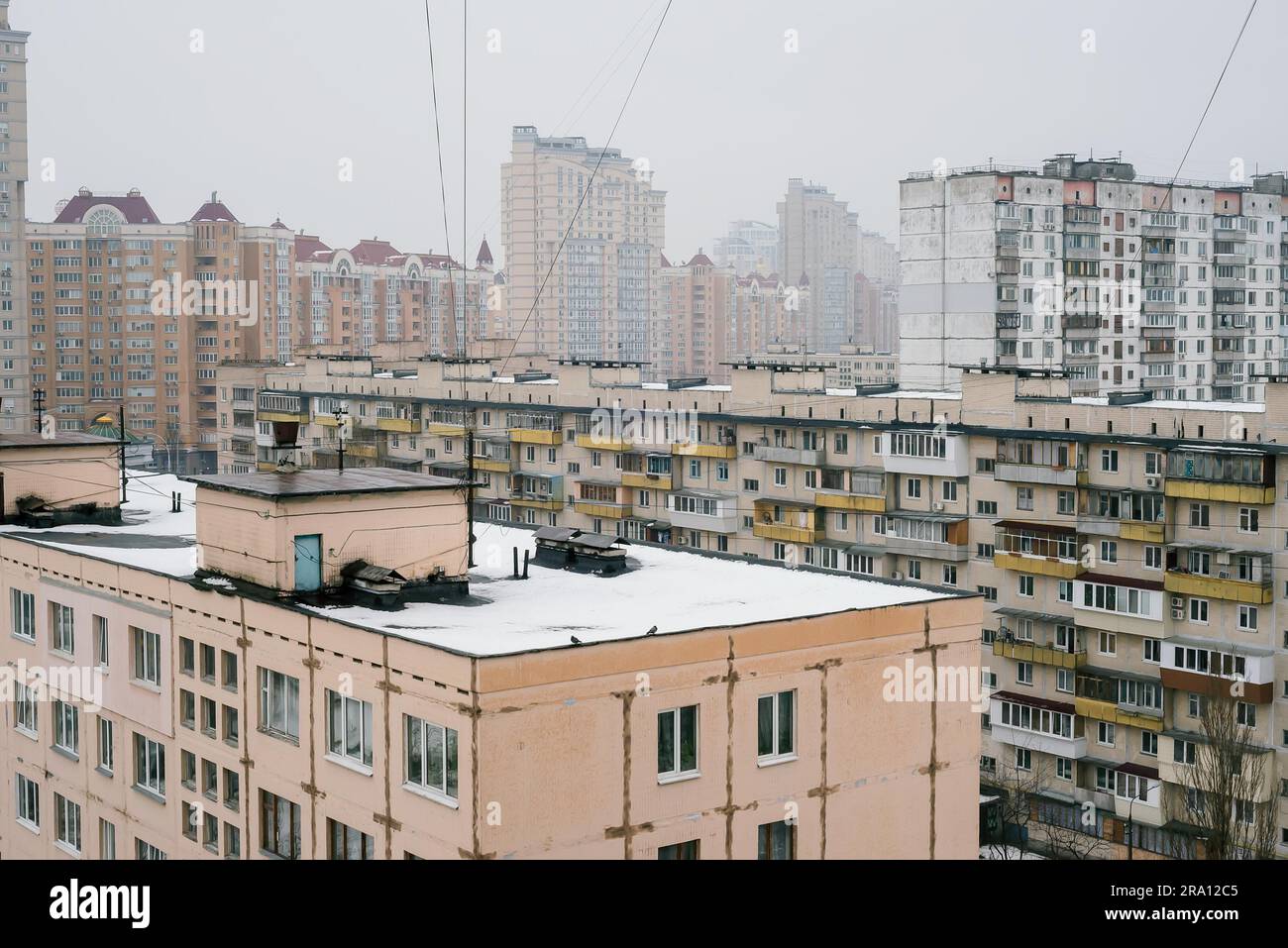 Kiev Ukraine, February 7, 2014, Rooftops and high residential buildings ...