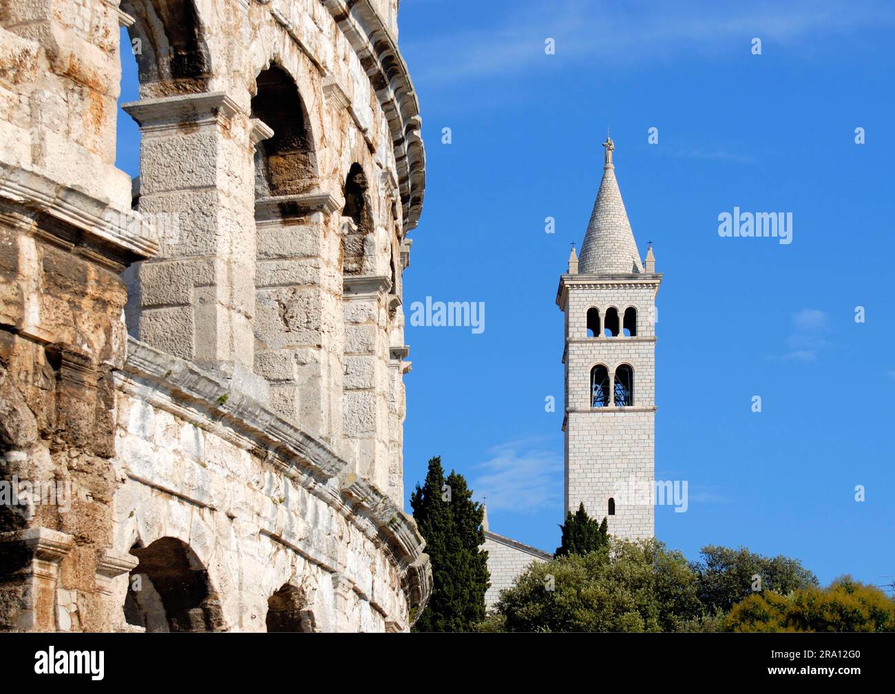 Roman Amphitheatre, Church of St. Anthony, Pula, Istria, Croatia Stock ...