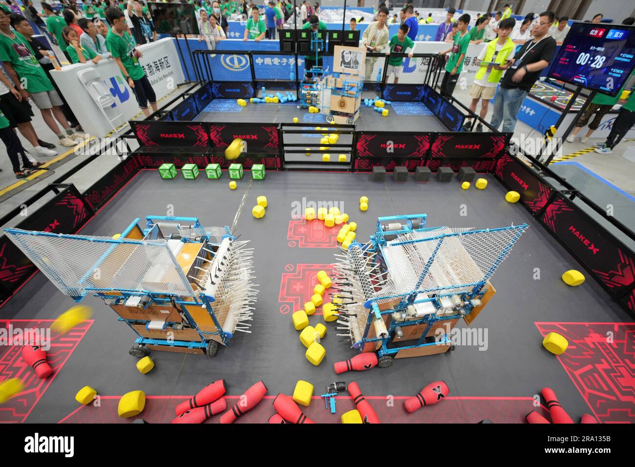 YANTAI, CHINA - JUNE 29, 2023 - Participants compete in the MakeX robot competition at the 2023 ...