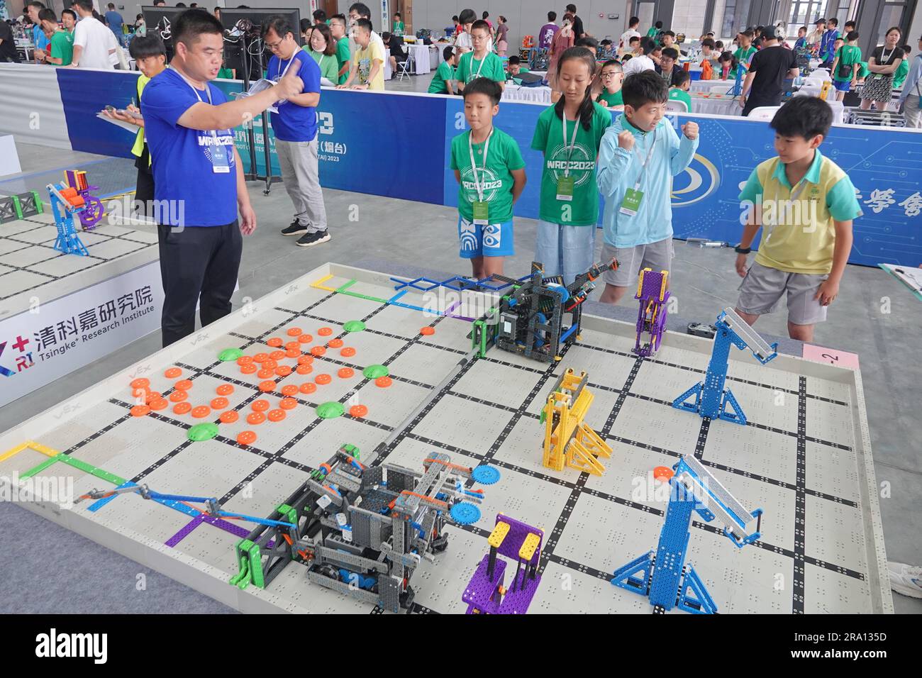 YANTAI, CHINA - JUNE 29, 2023 - Participants compete in a VEX robot ...