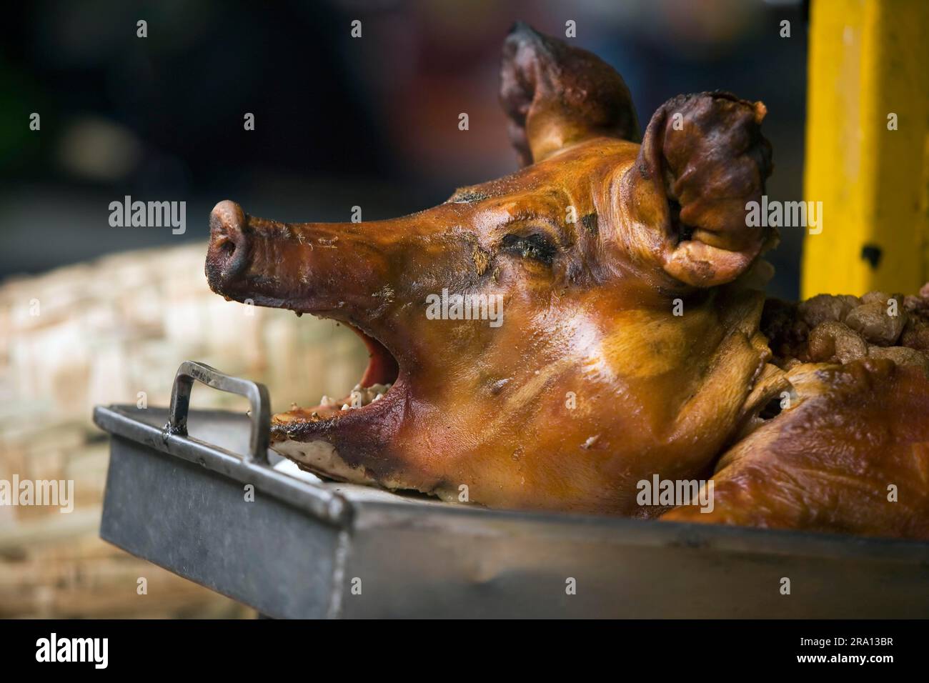 Boiled pig's head, market stall, Otavalo, Imbabura province, Ecuador ...
