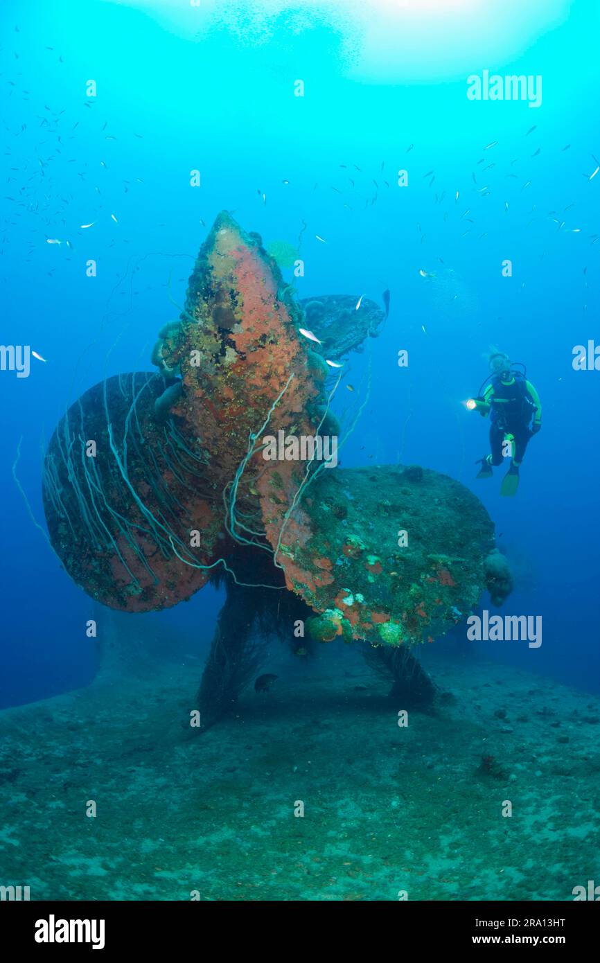 Diver At The Propeller Of Hijms Nagato Japanese Warship Bikini Atoll
