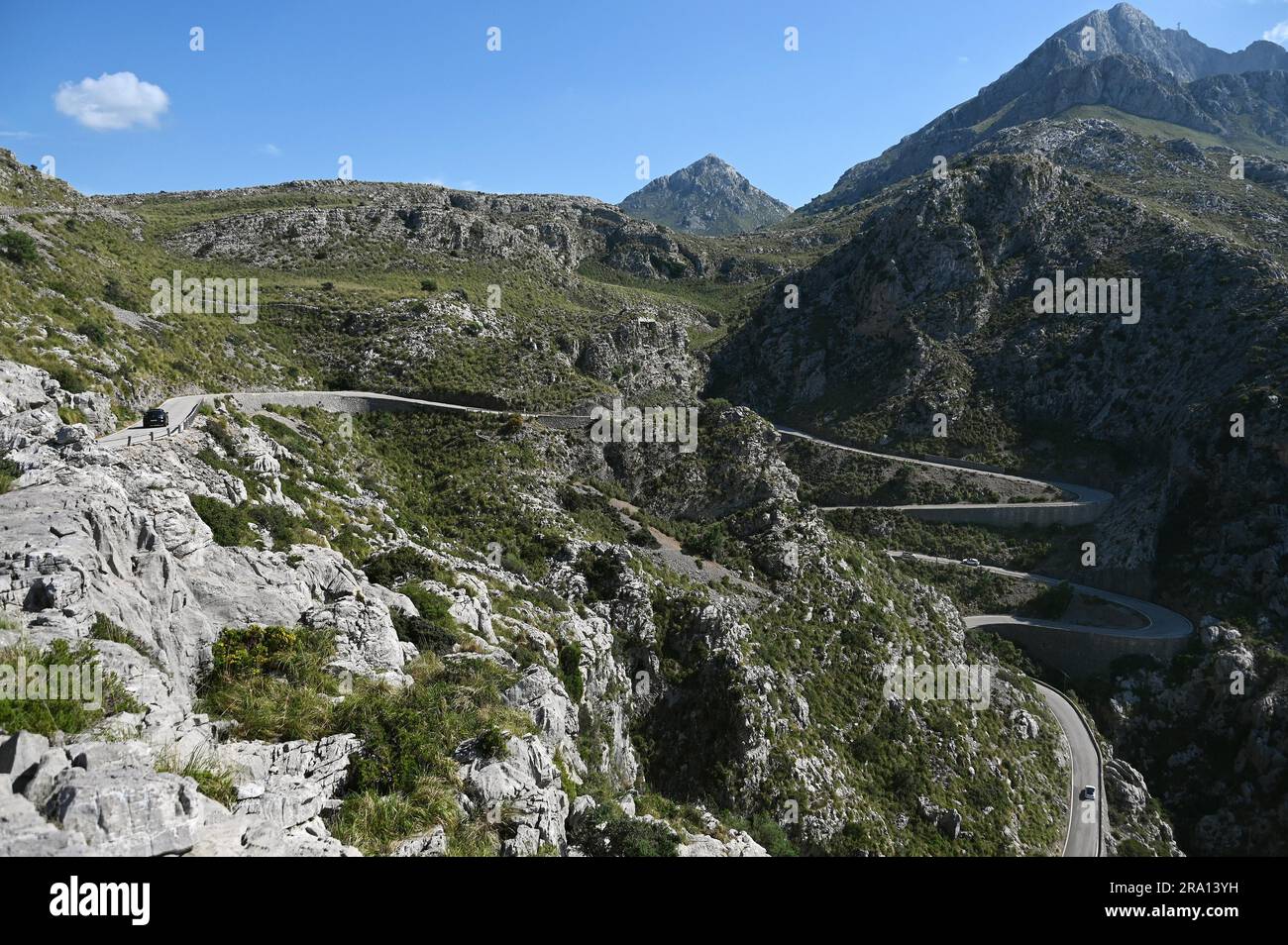 The winding road from Sa Calobra to Coll dels Reis in the Tramuntana ...