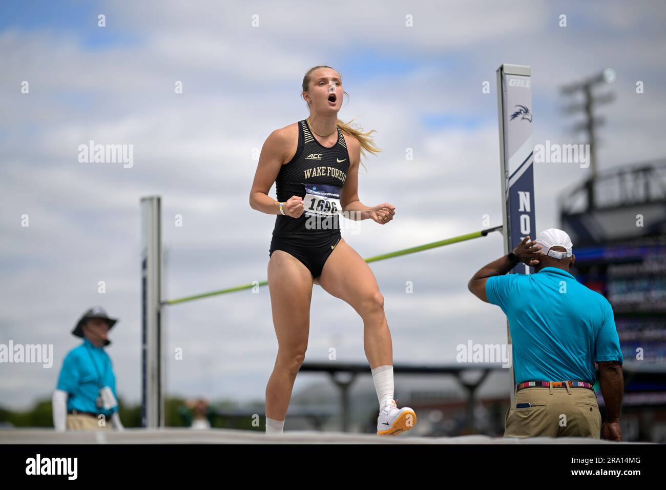 Wake Forest's Emma Soderstrom reacts after clearing the bar in the ...