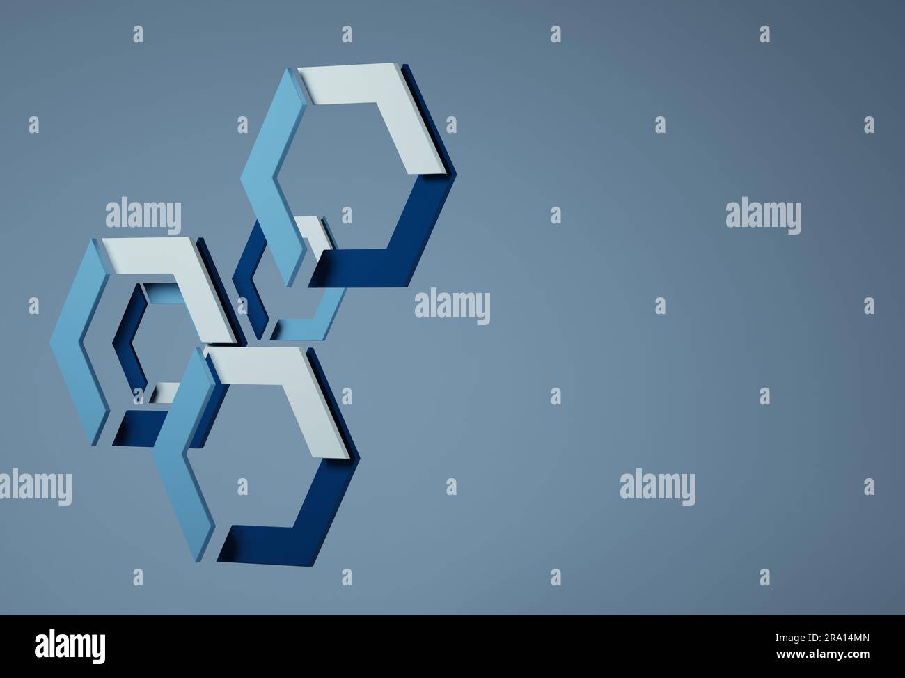 A blue hexagon floats on blue background. Minimal concept idea with ...