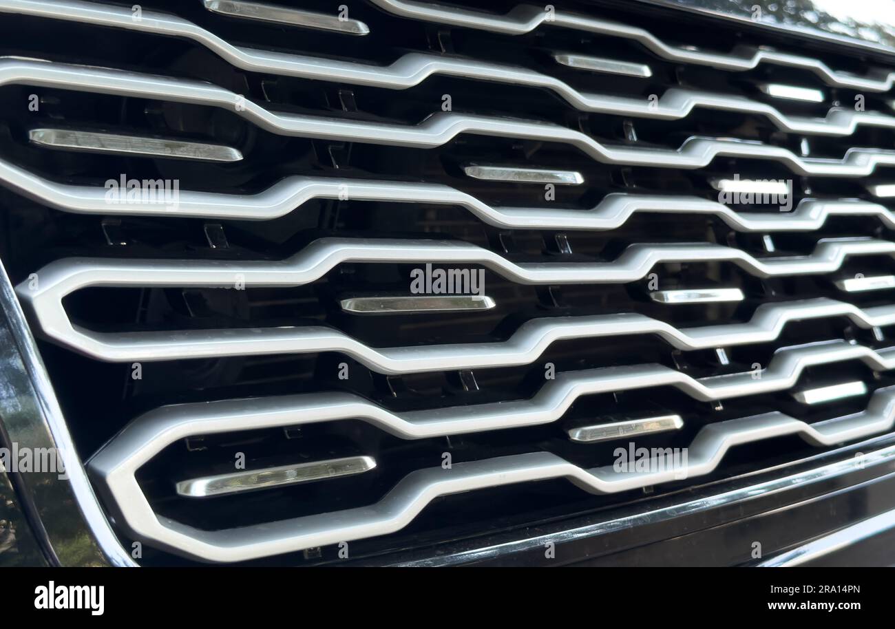 Radiator grille pattern. Car radiator grill close up. Chrome grill of ...