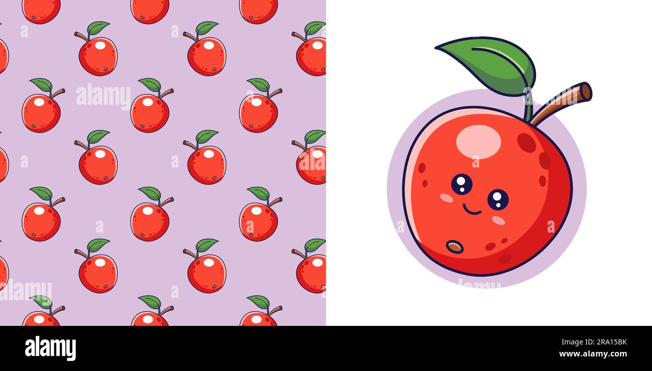Hand drawn red Apple in doodle style for designing baby clothes ...