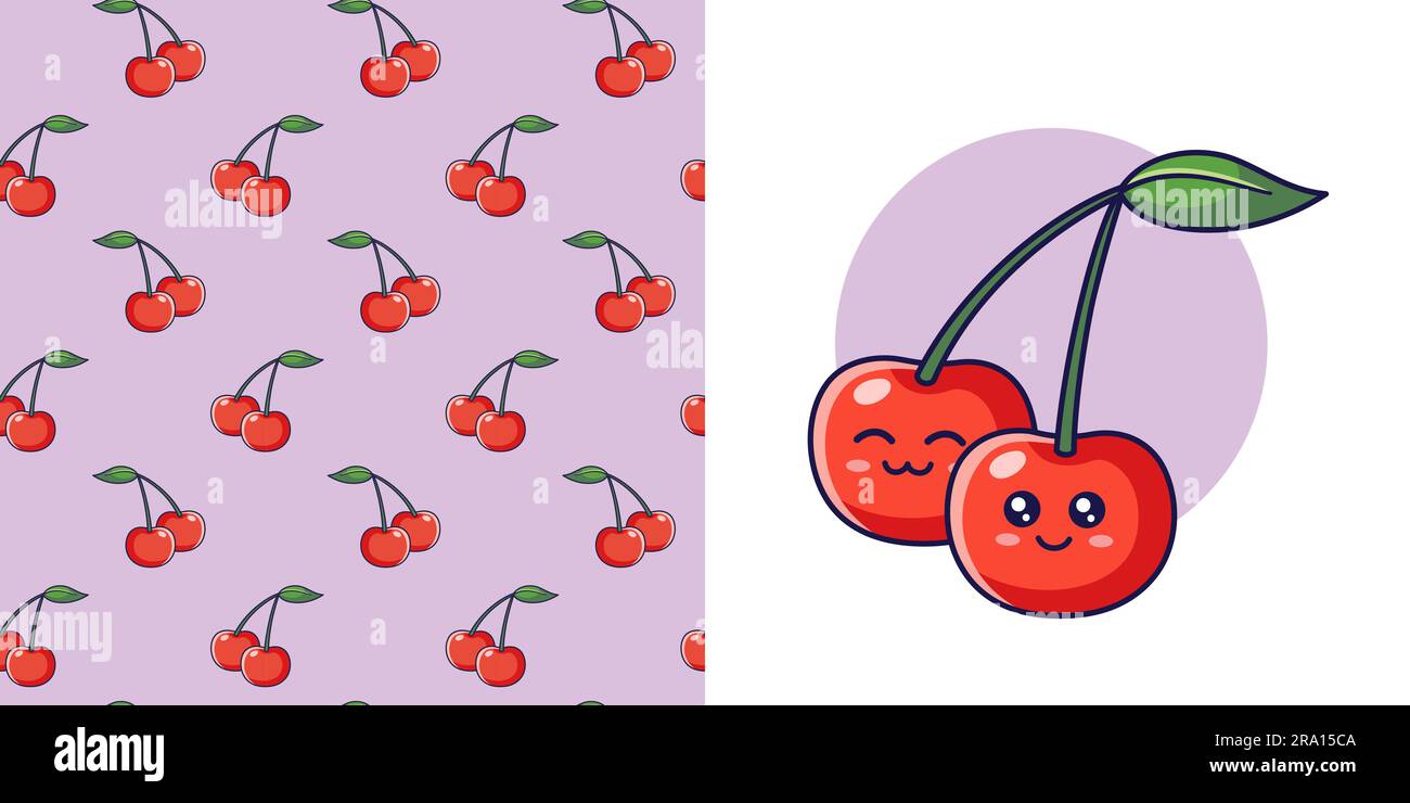 Hand drawn red Cherry in doodle style for designing baby clothes ...