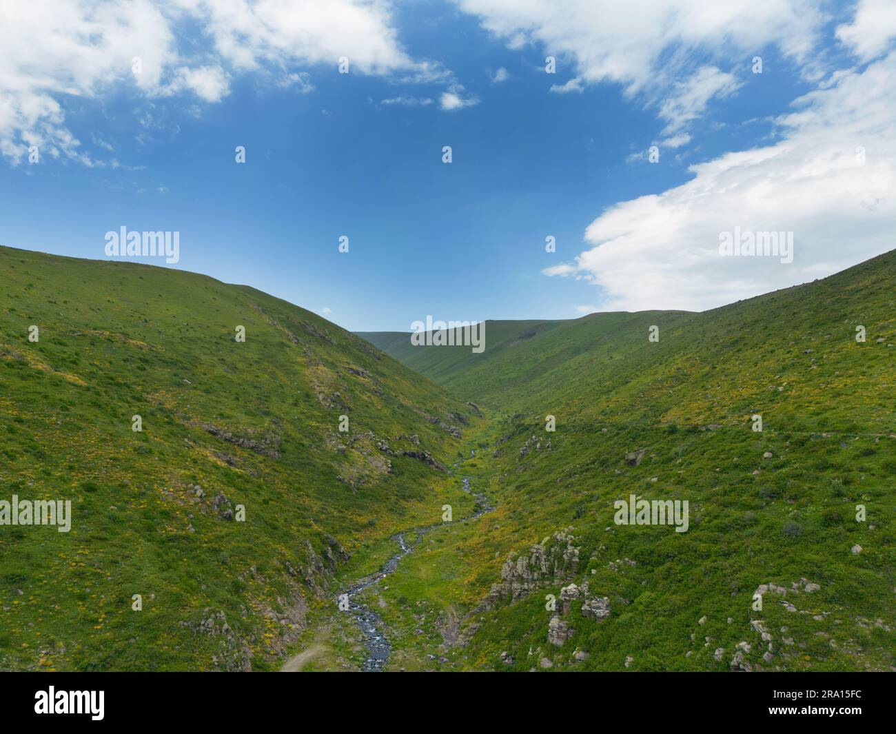 Aerial view mountain. Scenic aerial view from forest to mountain ridge ...