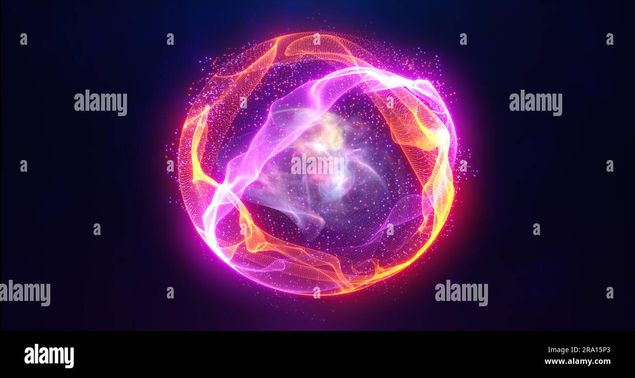 Abstract energy sphere with glowing bright particles, atom from energy ...