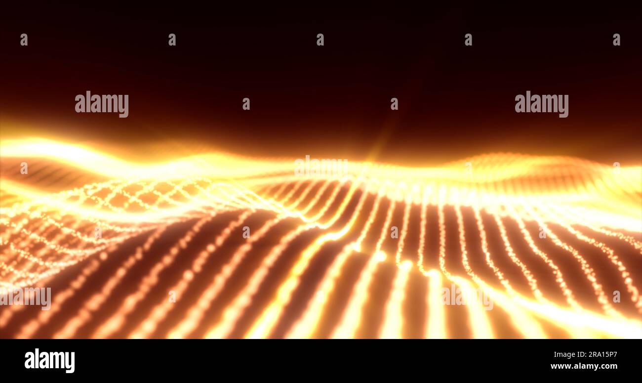 Abstract yellow energy magic waves from glowing particles and lines ...