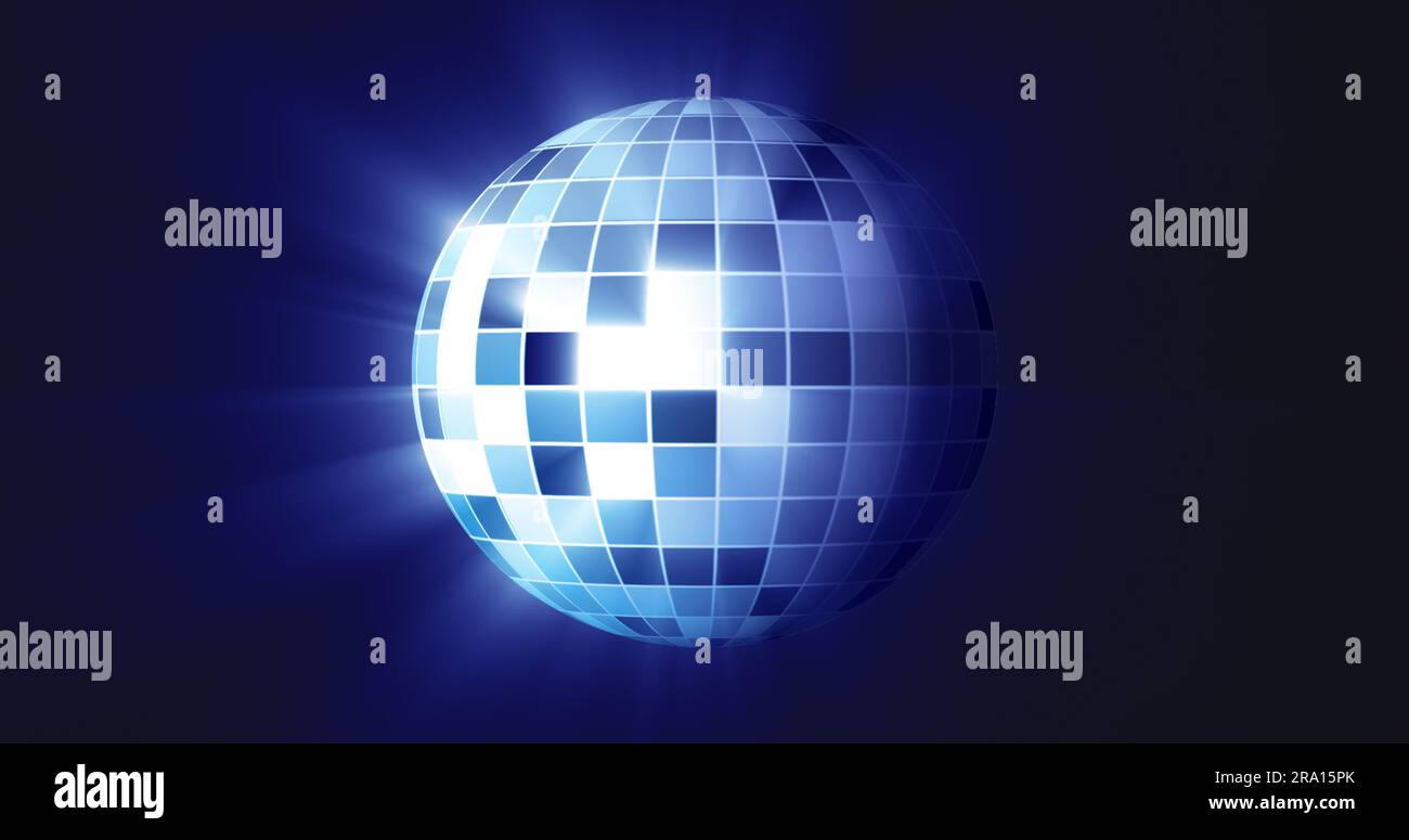 Abstract blue mirrored spinning round disco ball for discos and dances ...