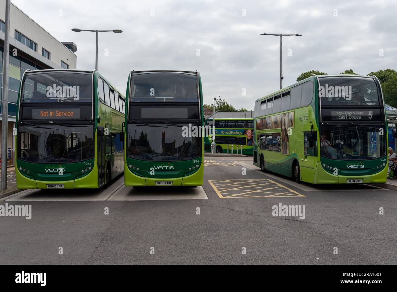 Green Vectis buses parked at the Newport bus station on the Isle of ...