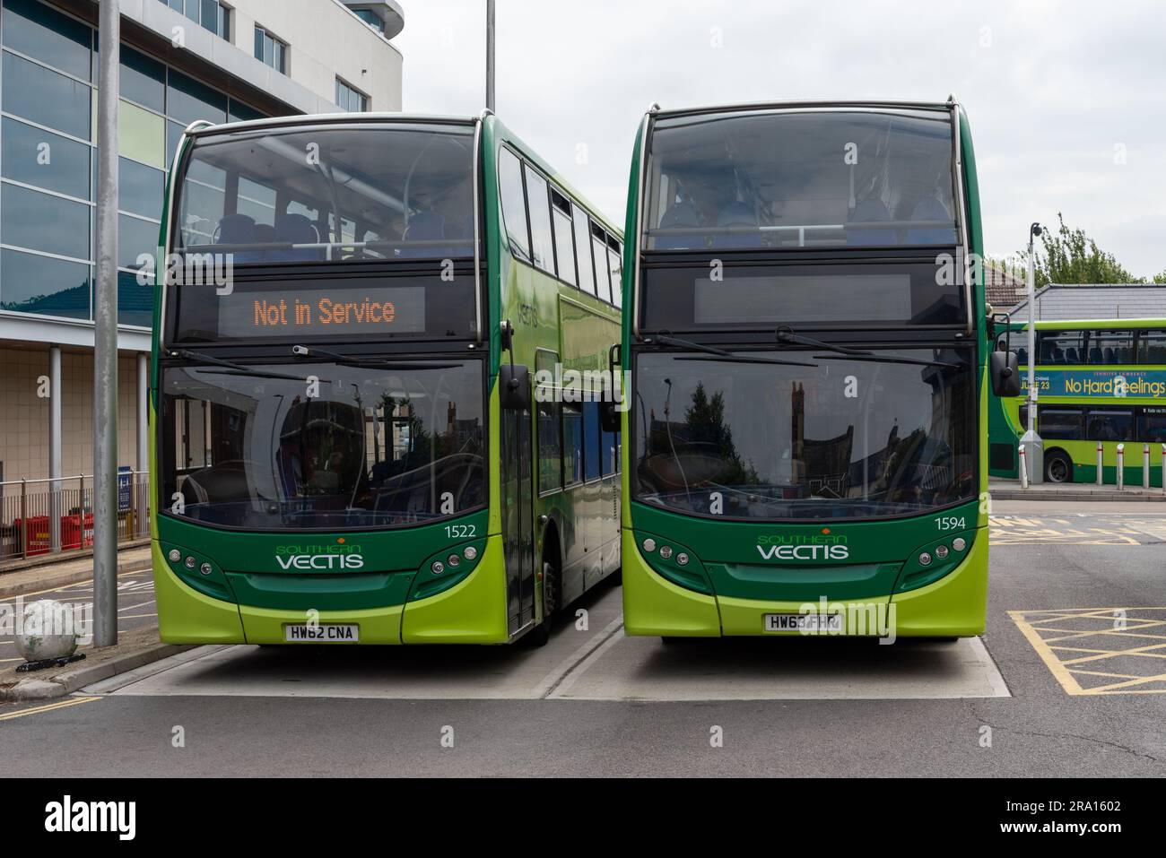 Green Vectis buses parked at the Newport bus station on the Isle of ...