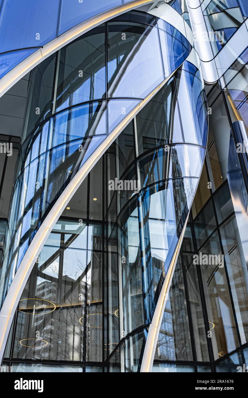 Modern skyscrapers in business district. Wide angle abstract view of ...