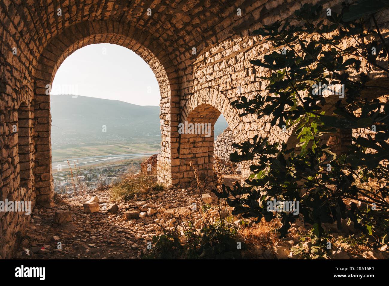 a stone archway inside the 13th century Berat Castle, Albania Stock ...