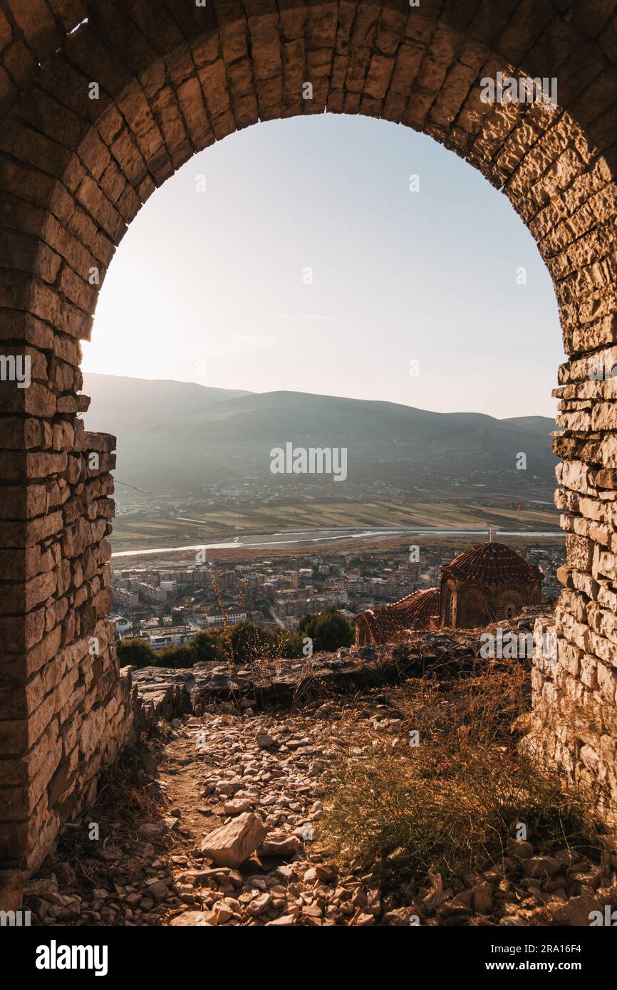 a stone archway inside the 13th century Berat Castle, Albania Stock ...