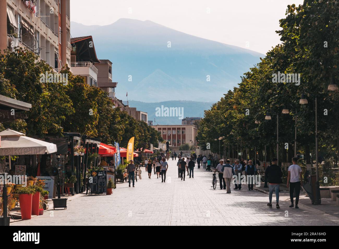 cafes and restaurants along the main pedestrian mall in the town of ...
