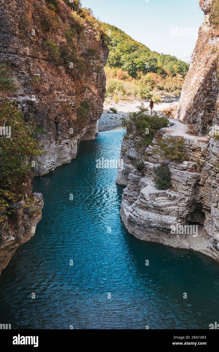 walking trail along a canyon wall in Osumi Canyon, Berat County ...