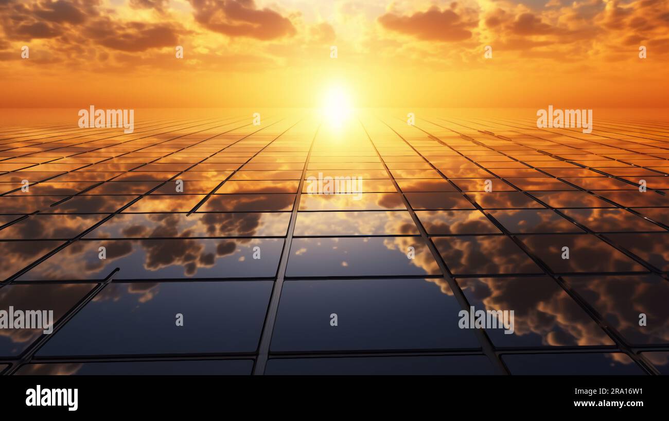 The surface of the solar battery with the reflection of the sun and the ...