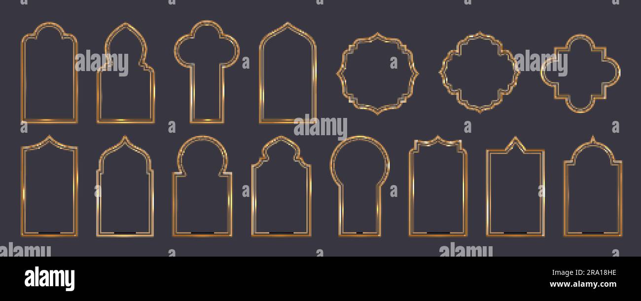 Ramadan window frame shapes. Islamic golden arches. Muslim mosque ...