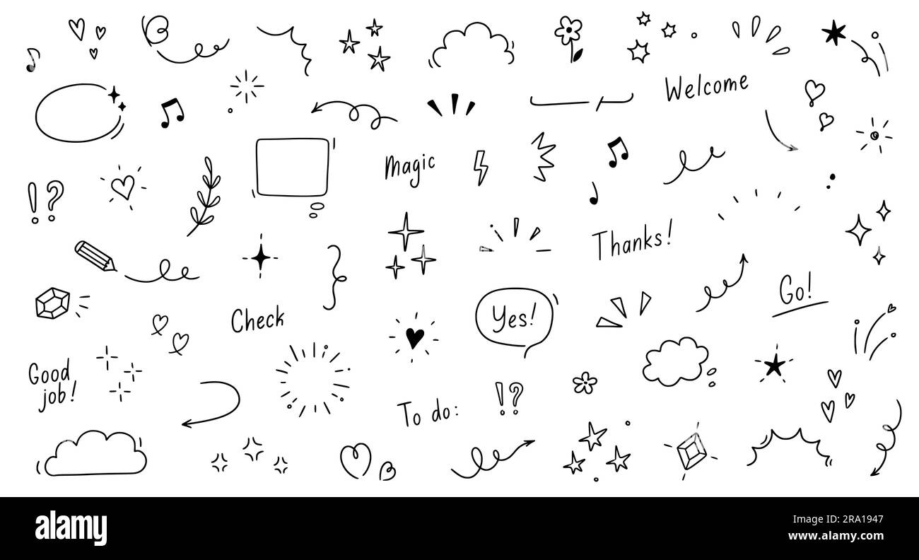 Doodle cute star, sparkle pen line elements. Doodle heart, emphasis ...