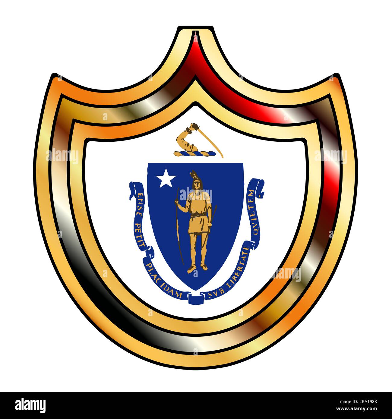 Metal shield with inset Massachusetts State flag icons on a white ...