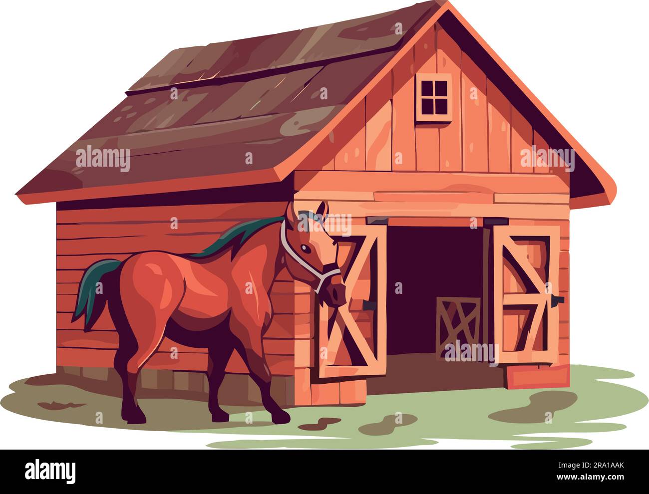 Cute cartoon stable with livestock and nature Stock Vector Image & Art ...