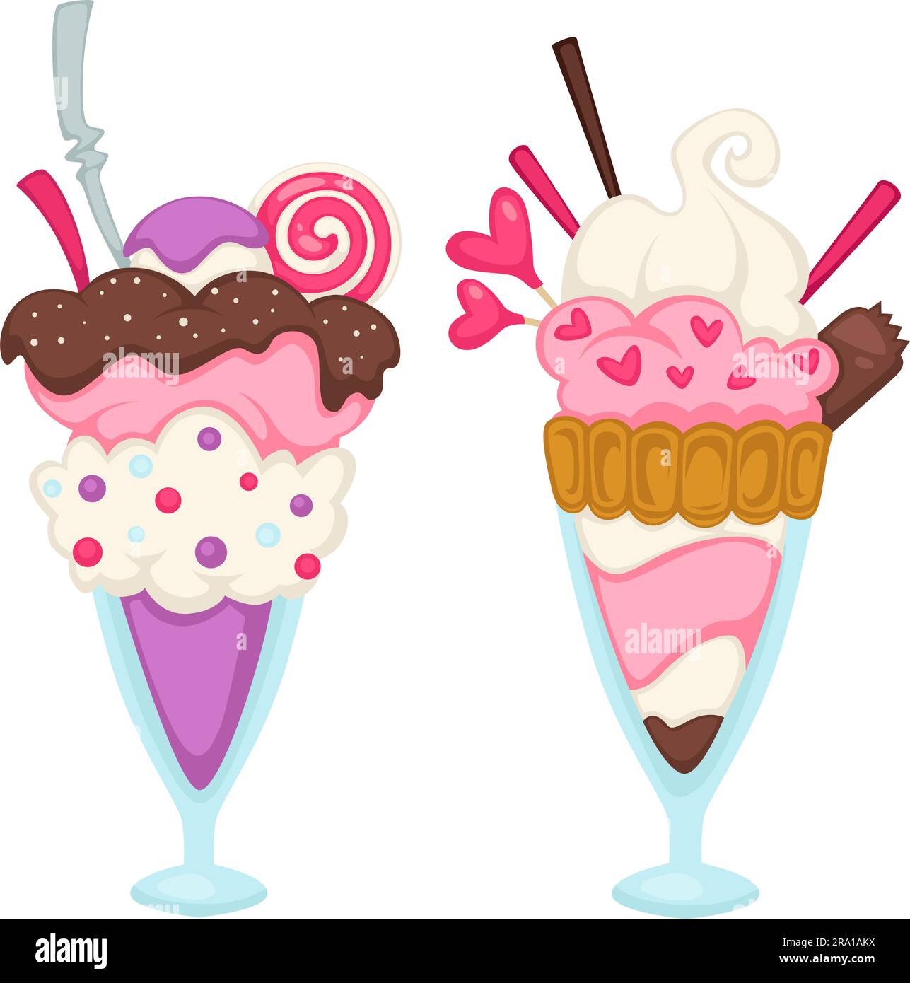 Ice cream with waffle and straw, tasty meal vector Stock Vector Image ...