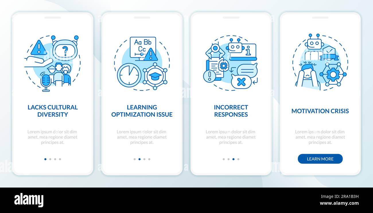Walkthrough disadvantages in AI education with linear icons Stock ...