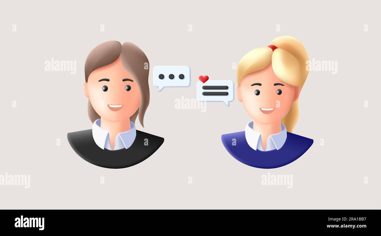 3d render style illustration of people having conversation via digital ...