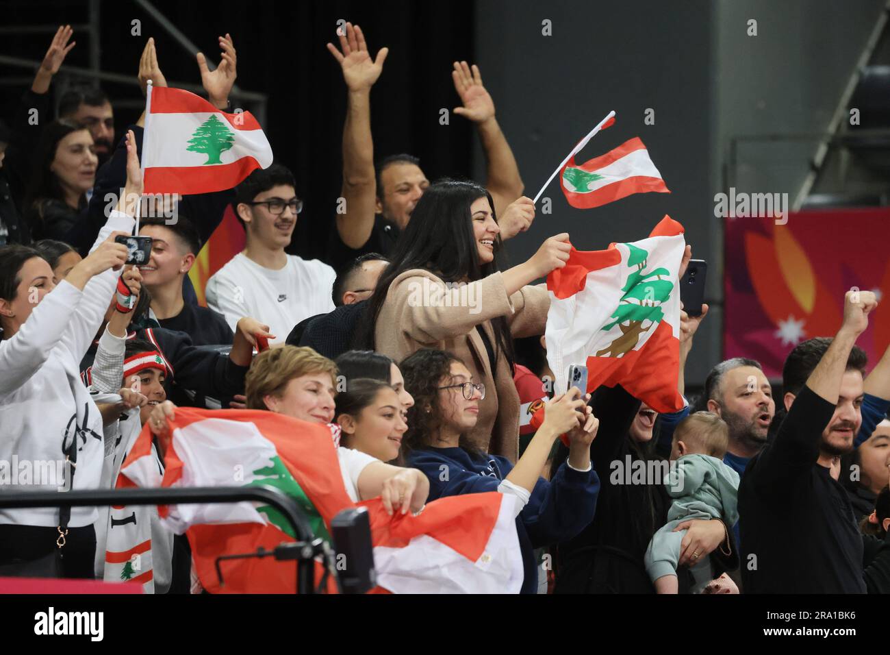 Sydney, Australia. 30th June, 2023. Lebanese fans cheer during the FIBA ...