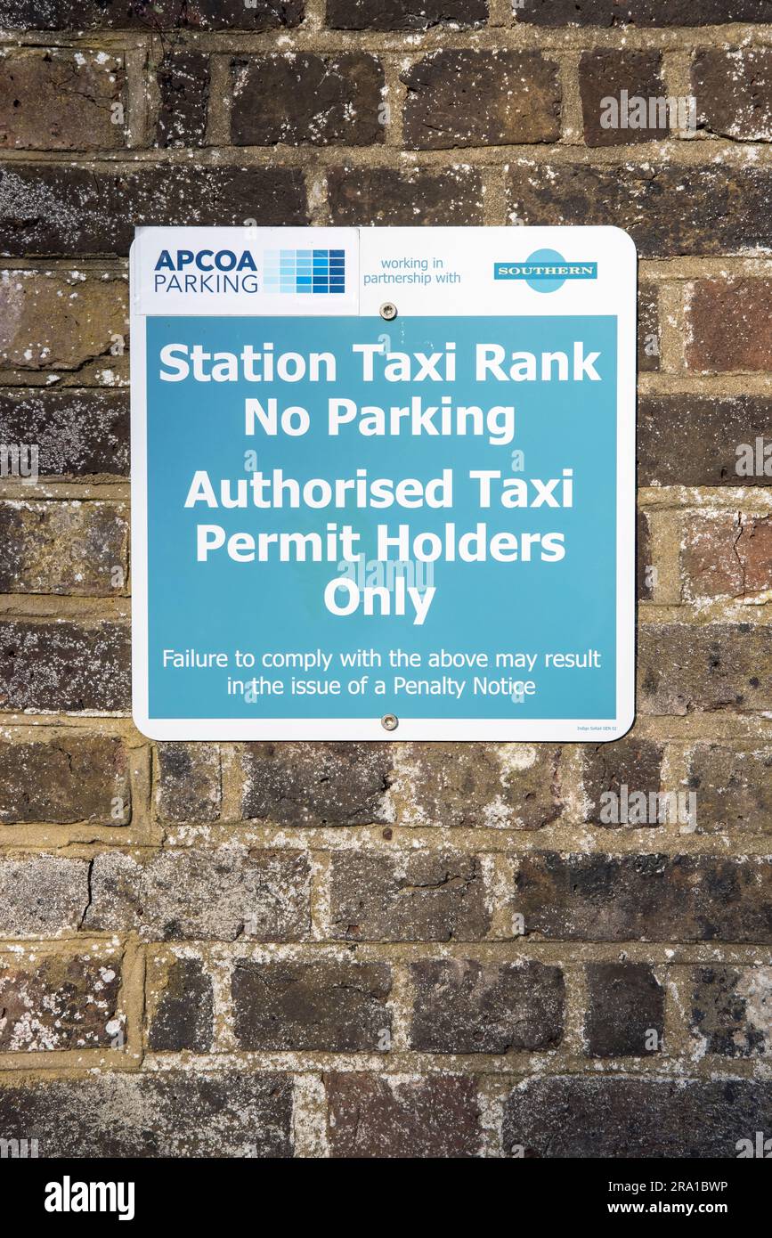 taxi only parking sign outside Burgess hill railway station in West ...