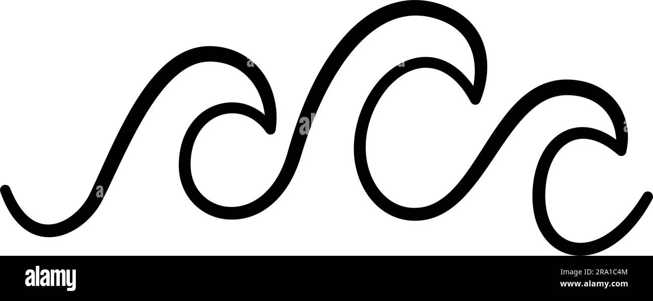 Doodle sea wave icon. Hand drawn simple wavy line. Sea storm scribble ...