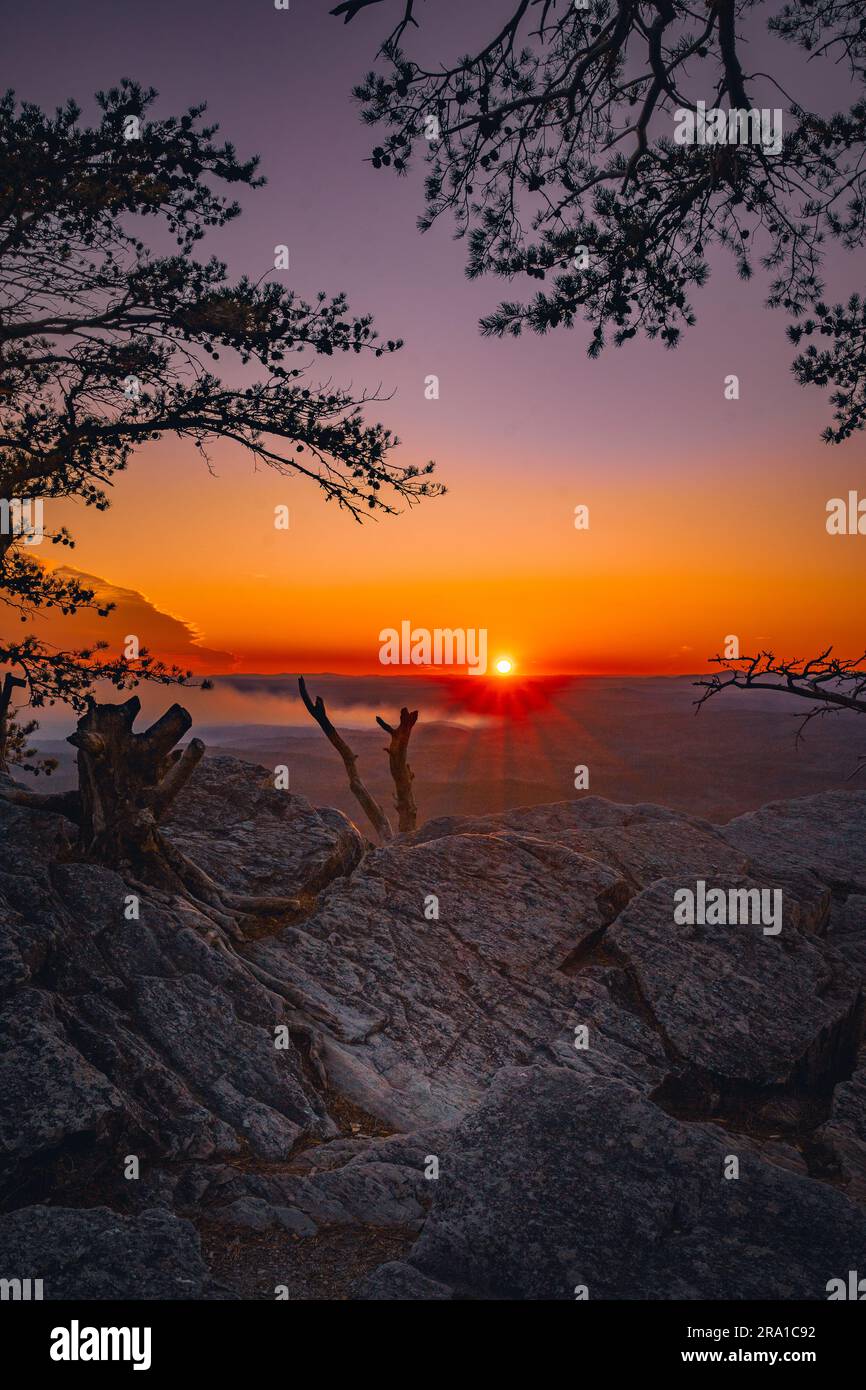 Pulpit Rock on Mount Cheaha at Sunset Stock Photo - Alamy