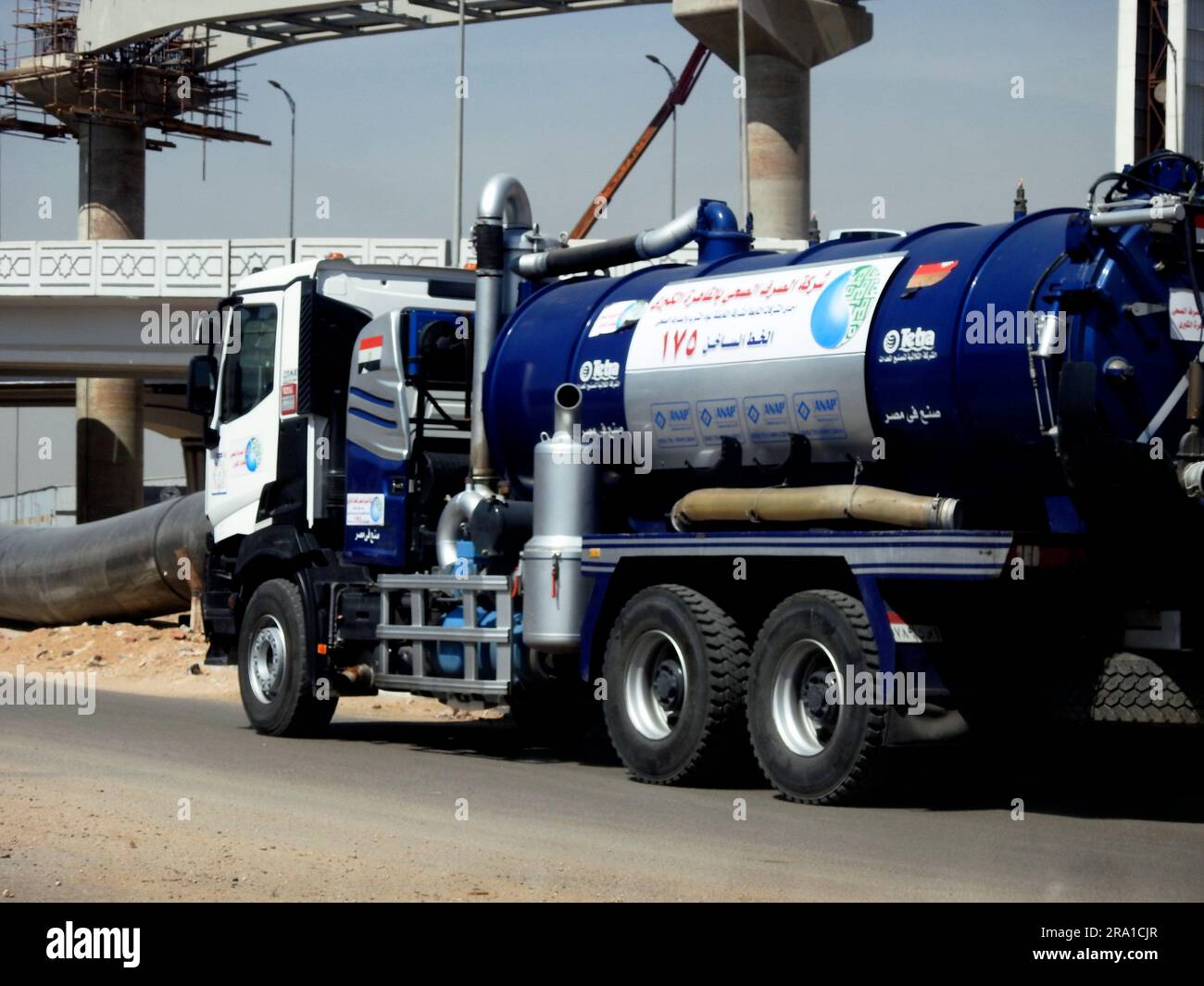 Cairo, Egypt, June 11 2023: large tanker lorry vehicle, drainage sewage ...