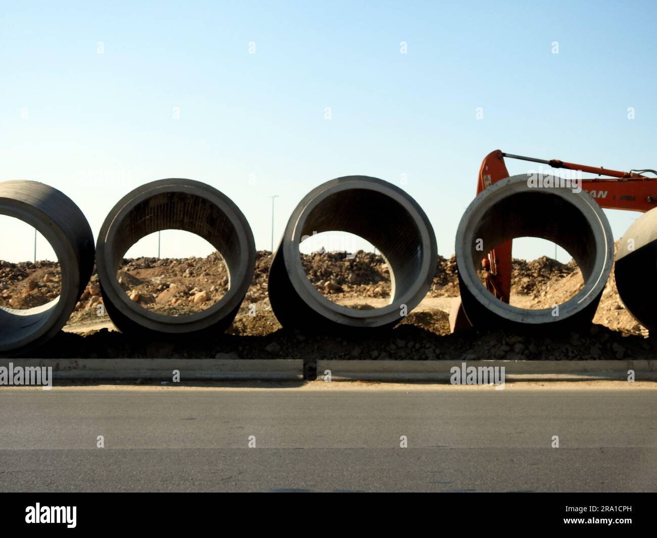 Cairo, Egypt, June 24 2023: A digging excavator for preparations of ...