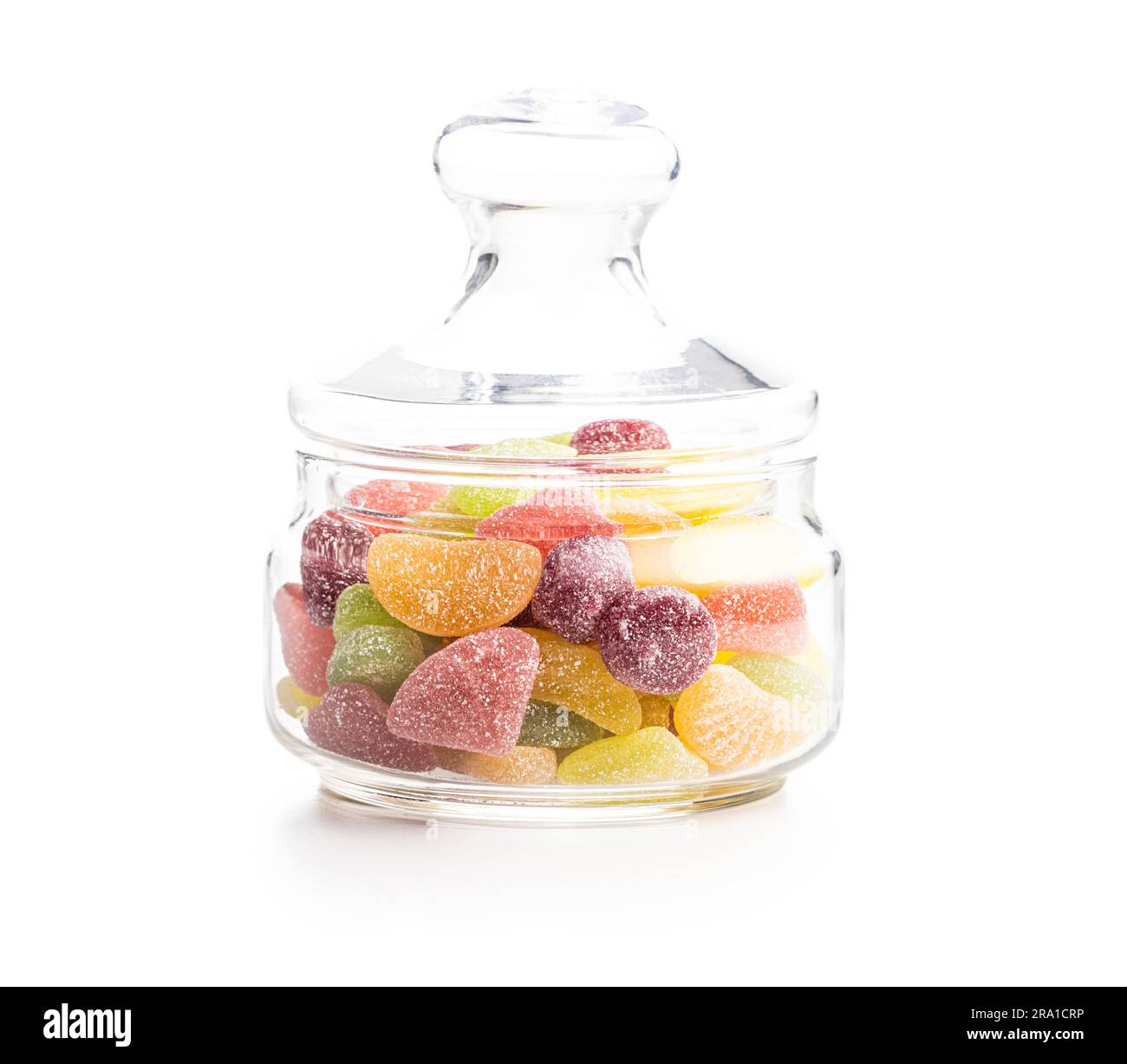 Mix of fruity jelly candy in jar isolated on the white background Stock ...