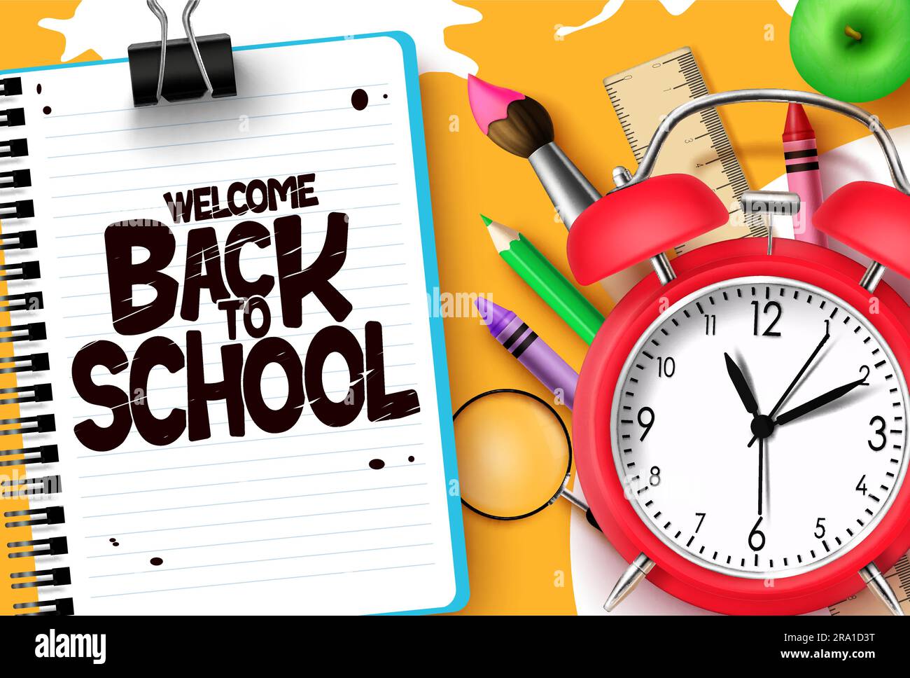 Welcome back to school vector design. Back to school text with alarm ...