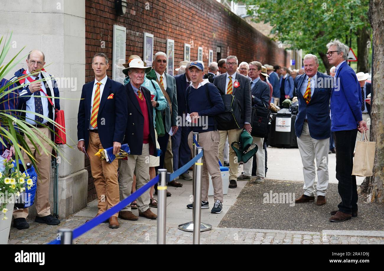 MCC members queue ahead of day three of the second Ashes test match at ...