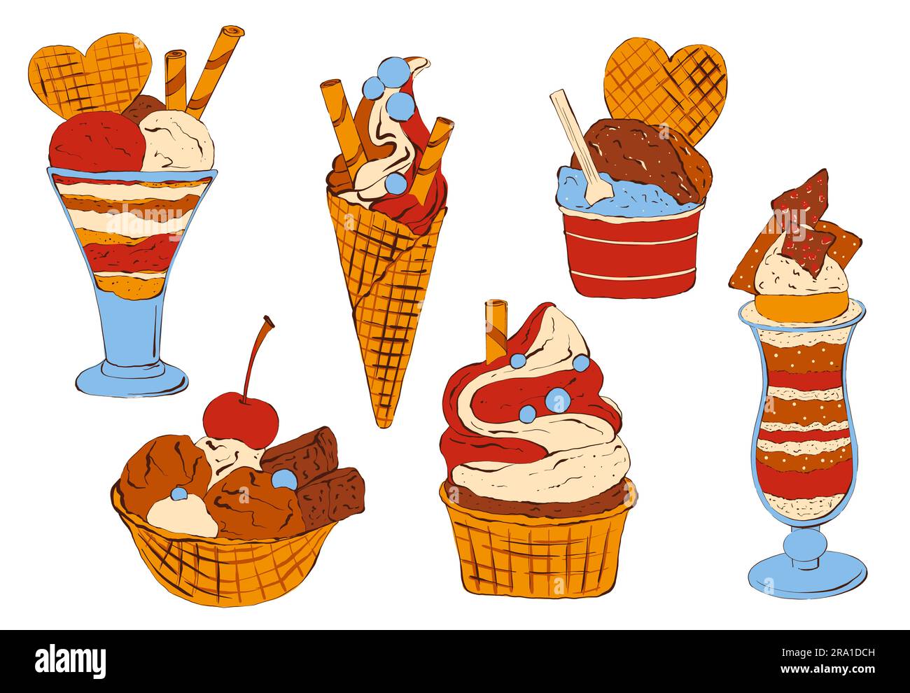 Ice cream illustrations isolated on white background. Hand painting ...