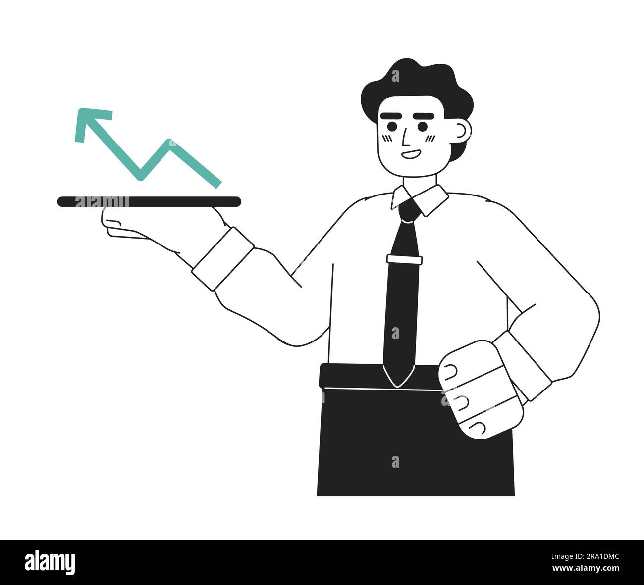 Happy successful man flat line black white vector character Stock ...