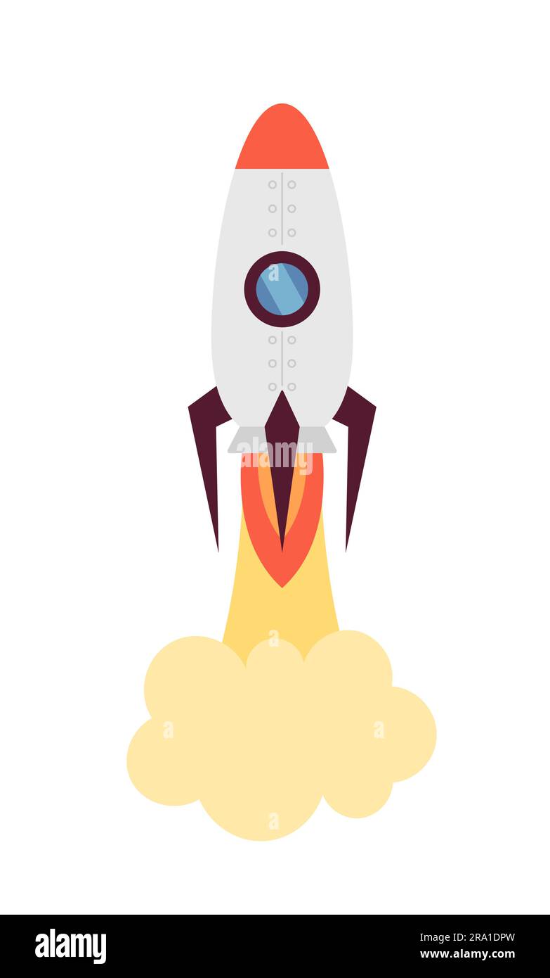 Launch Rocket Semi Flat Colour Vector Object Stock Vector Image And Art