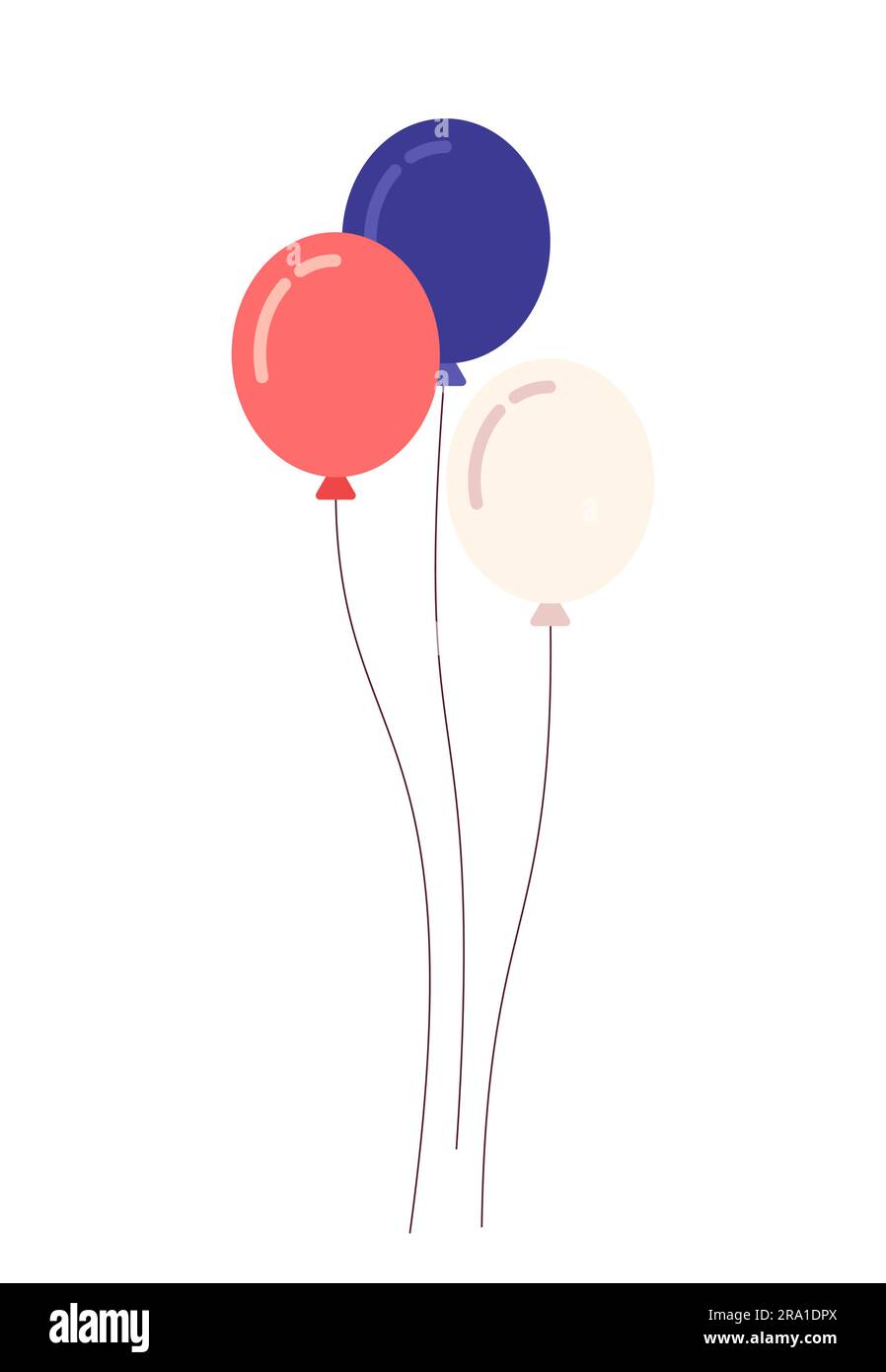 Patriotic red white and blue balloons semi flat colour vector object ...