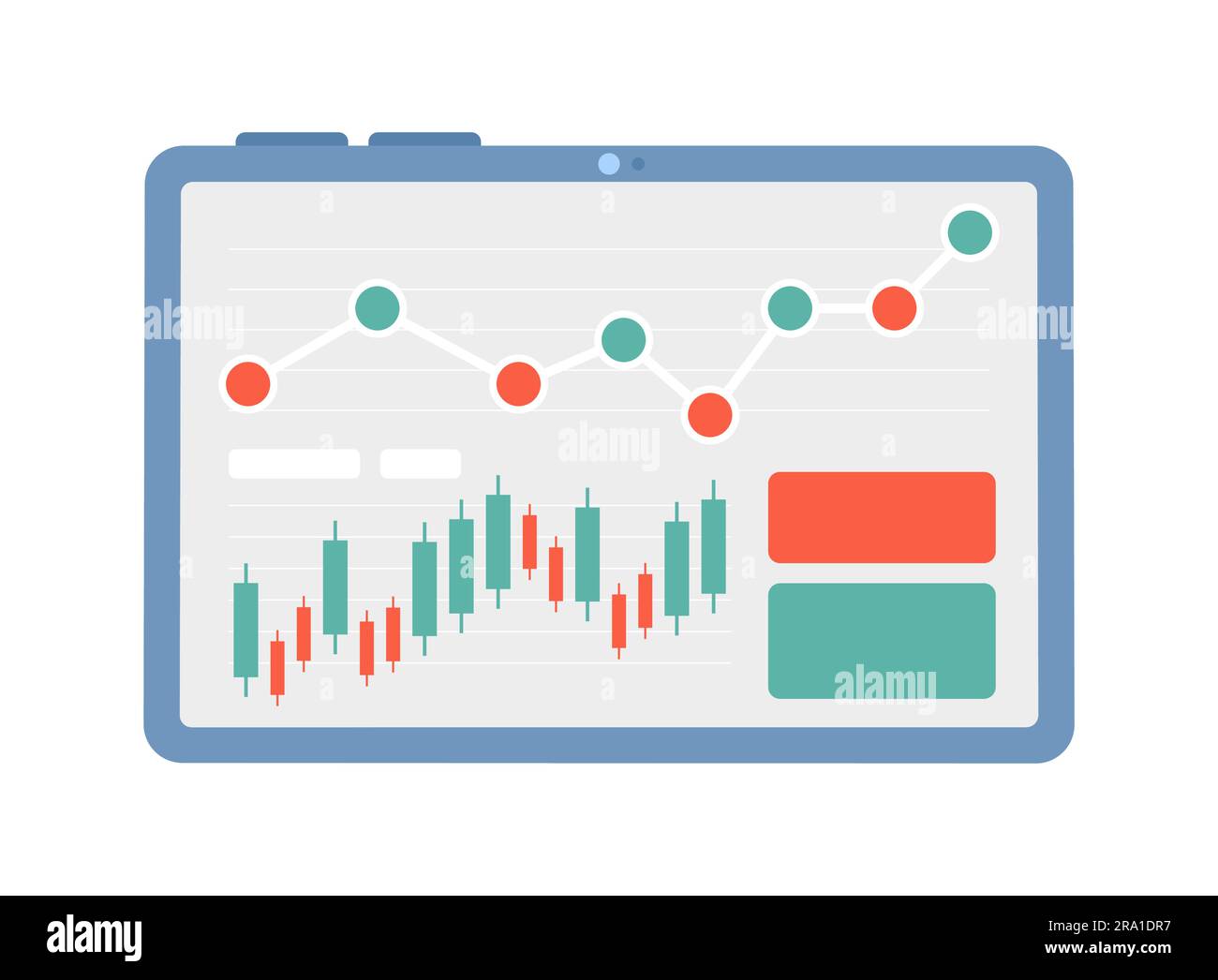 Tablet screen with diagram and charts semi flat colour vector object ...